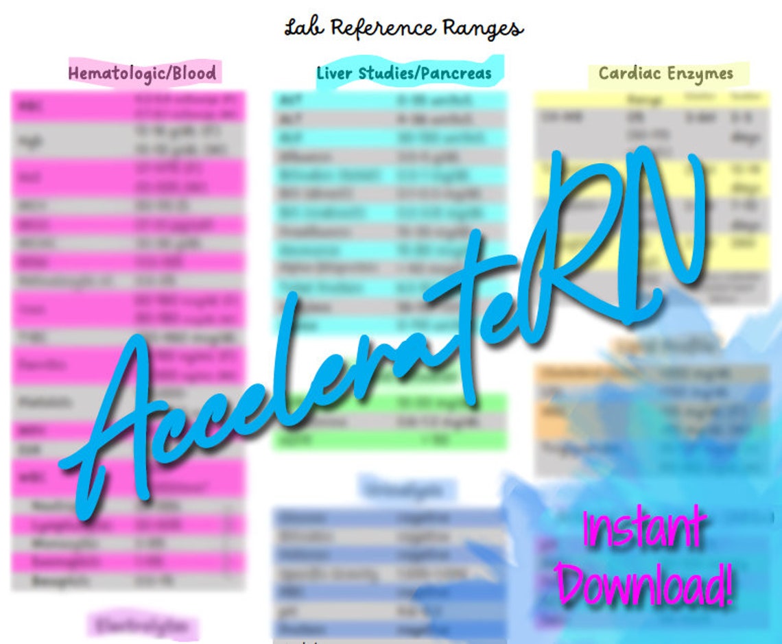 Nursing Lab References Cheat Sheet | Etsy