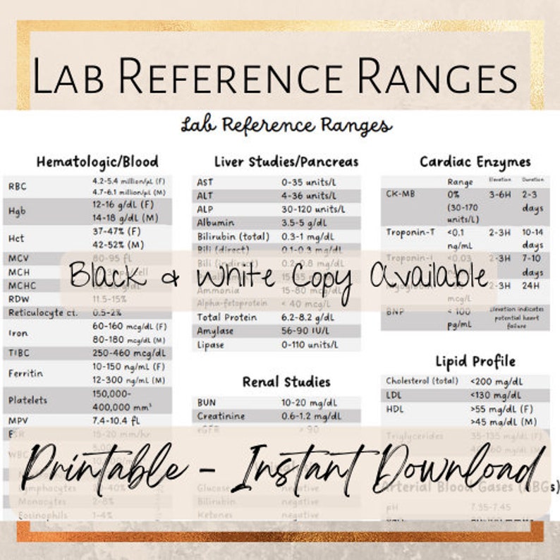 Nursing Lab References Cheat Sheet - Etsy