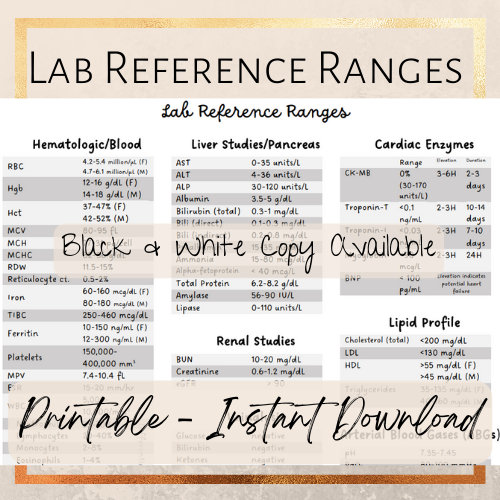 Nursing Lab References Cheat Sheet - Etsy