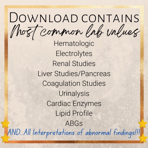 Lab Reference Ranges & Interpretations Cheat Sheets Bundle - Etsy