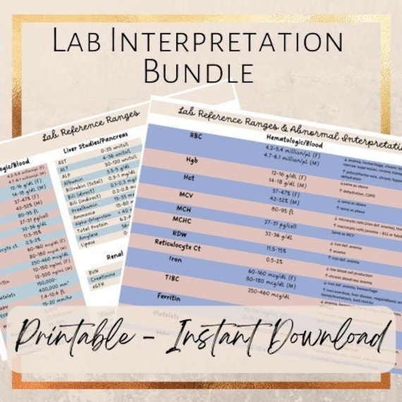 Lab Reference Ranges & Interpretations Cheat Sheets Bundle - Etsy Australia