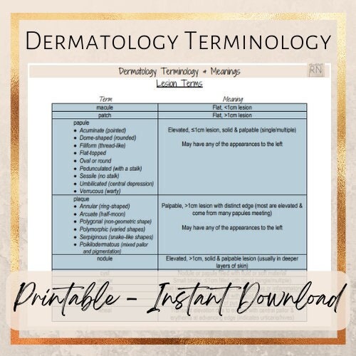 Dermatology Terminology & Meanings Cheat Sheet - Etsy