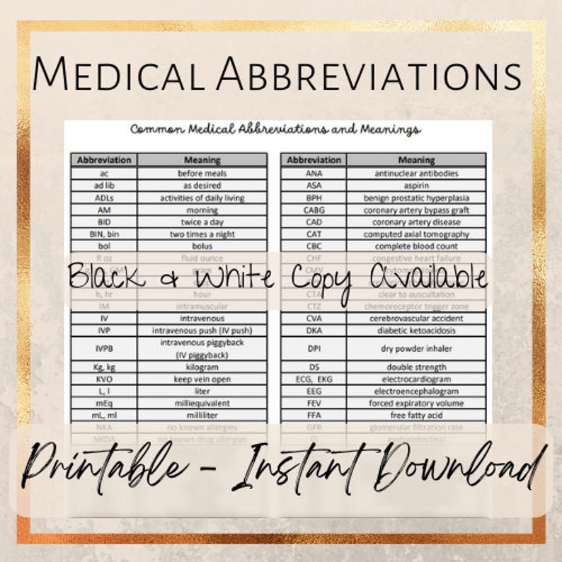 Common Medical Abbreviations & Meanings Cheat Sheet - Etsy Common Medical Abbreviations & Meanings Cheat Sheet - Etsy