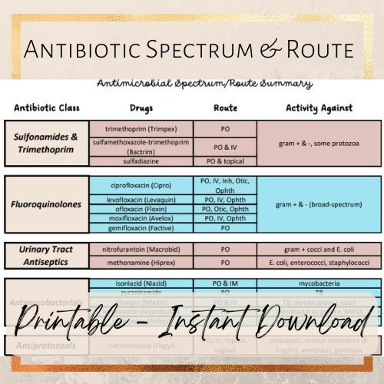 Antibiotic Spectrum & Route Cheat Sheet - Etsy