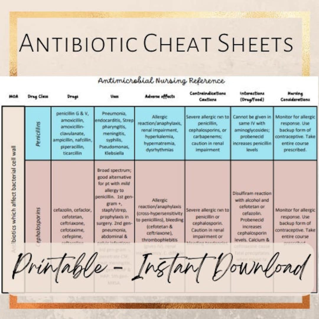Antibiotic Cheat Sheet - Etsy Antibiotic Cheat Sheet - Etsy