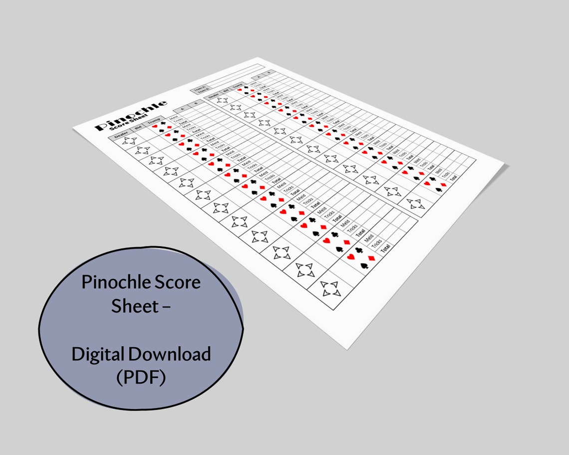 Printable Pinochle Game Score Sheet - Etsy