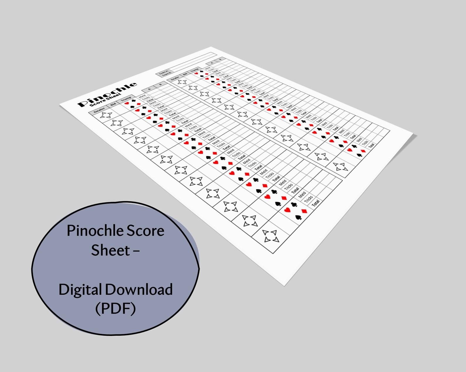 Printable Pinochle Game Score Sheet - Etsy