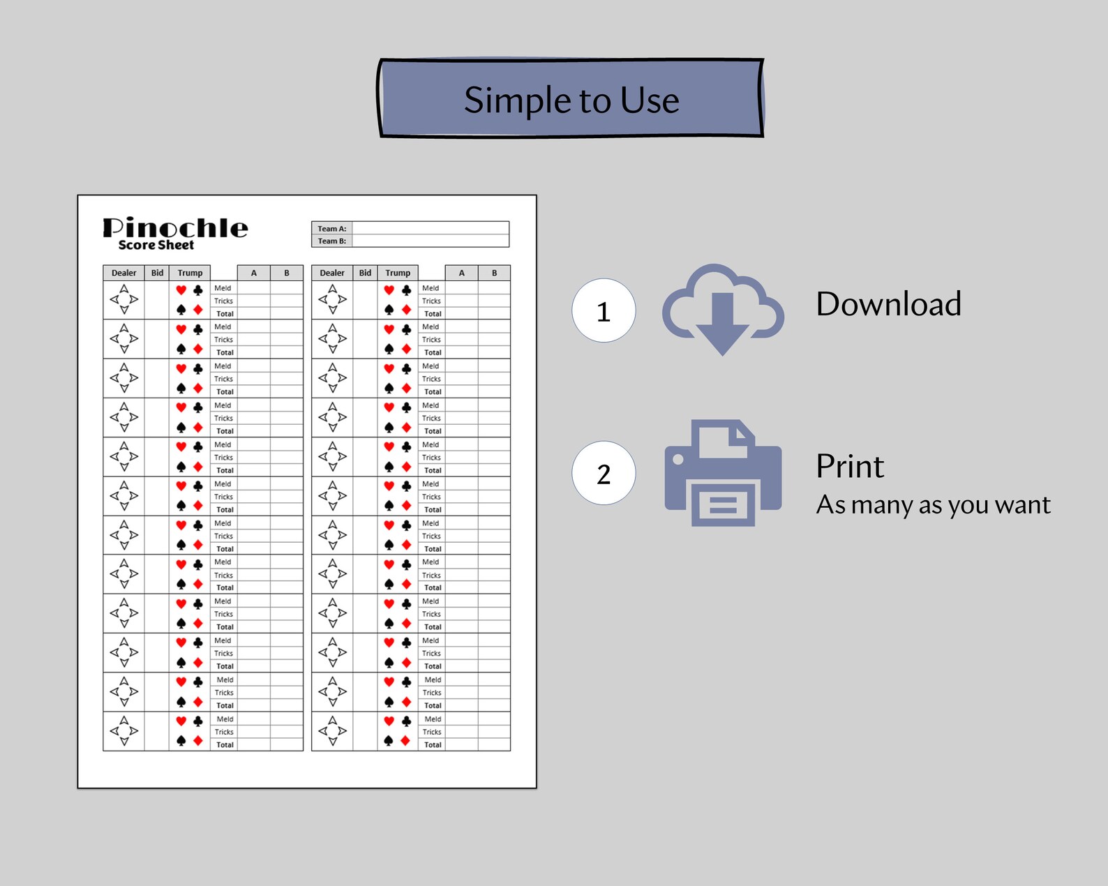 Printable Pinochle Game Score Sheet - Etsy