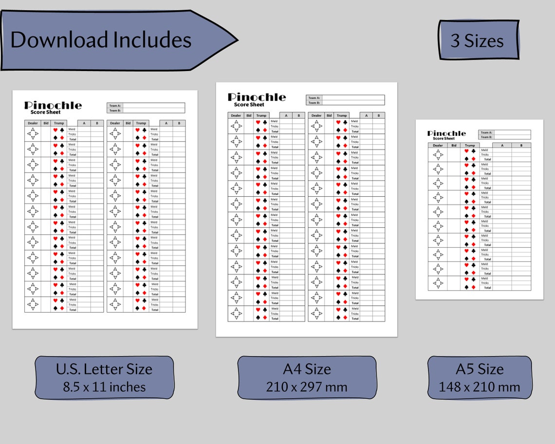 Printable Pinochle Game Score Sheet - Etsy