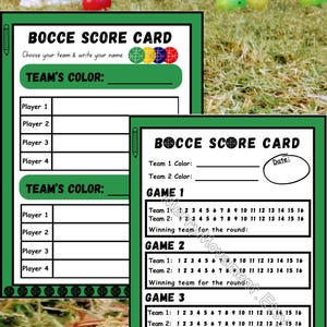 Bocce Ball Score Sheet Tournament Scorecard Pdf Etsy