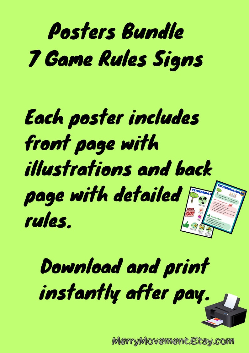 7 Posters Bundle | Rules Signs Poster for 7 Games | Gaga Ball ...