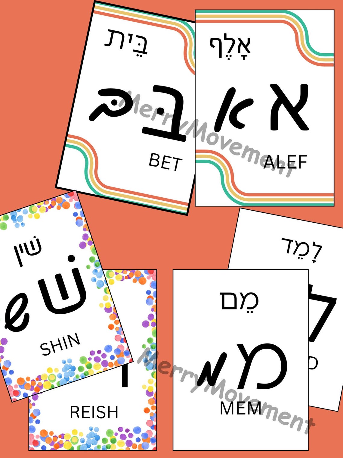 Hebrew Alef-bet Letters Posters, Three Sets of Print and Script ...