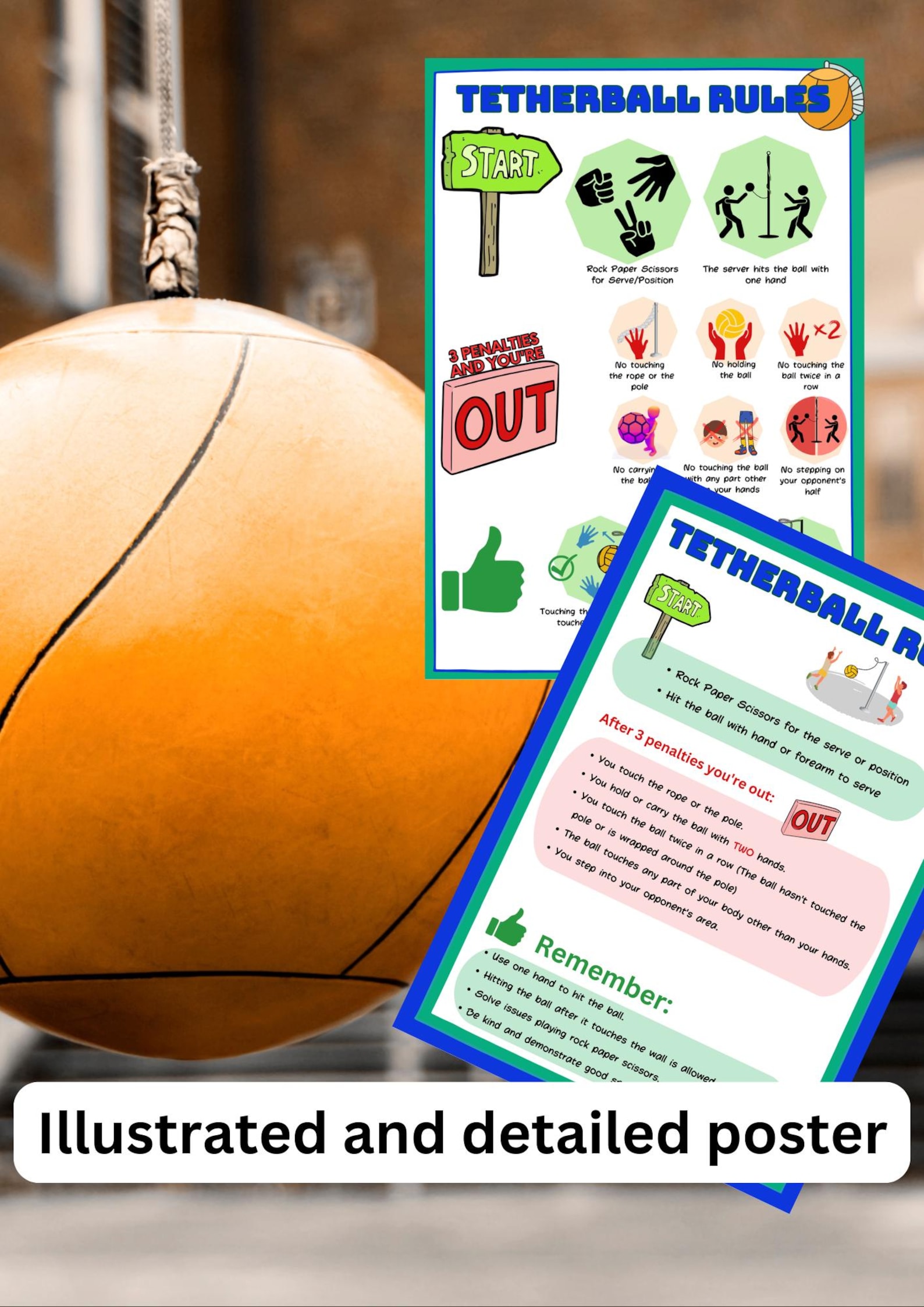 Tetherball Rules Sign| Poster for the Gym, Yard, Recess, and Playground ...