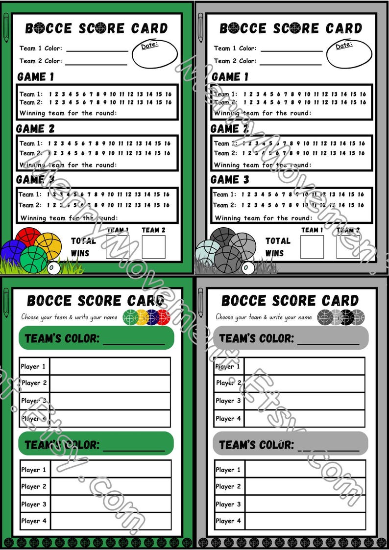 Bocce Ball Score Sheet: Tournament Scorecard (PDF) - Etsy