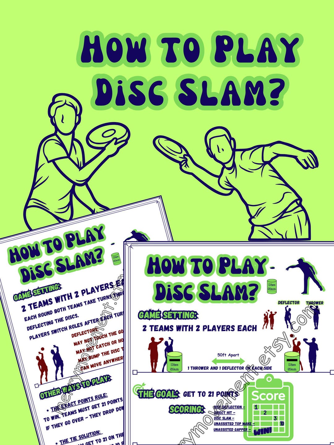 Disc Slam Rules| How to Play Disc Slam Illustrated Poster| Frisbee Game ...