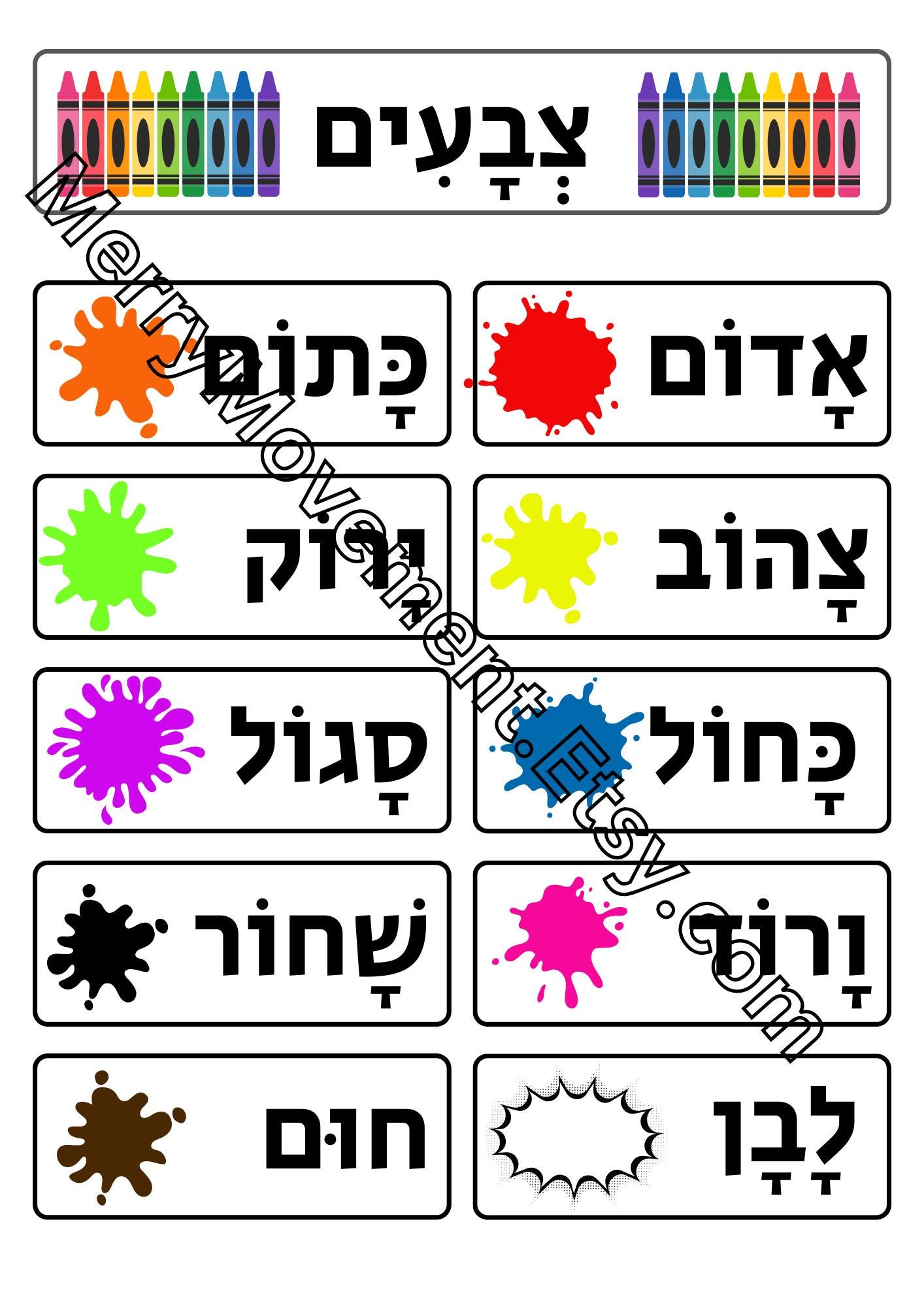 Hebrew and English Color Words Poster| Jewish Bulletin Board Décor ...