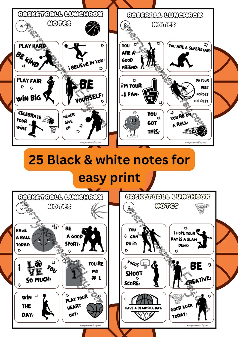 48pcs Basketball Themed Lunchbox Notes| Downloadable Cards for ...