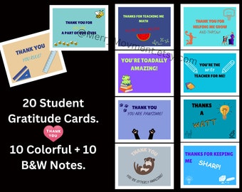 Teacher Thank You Notes: Printable Colorful Cards (PDF) - Etsy
