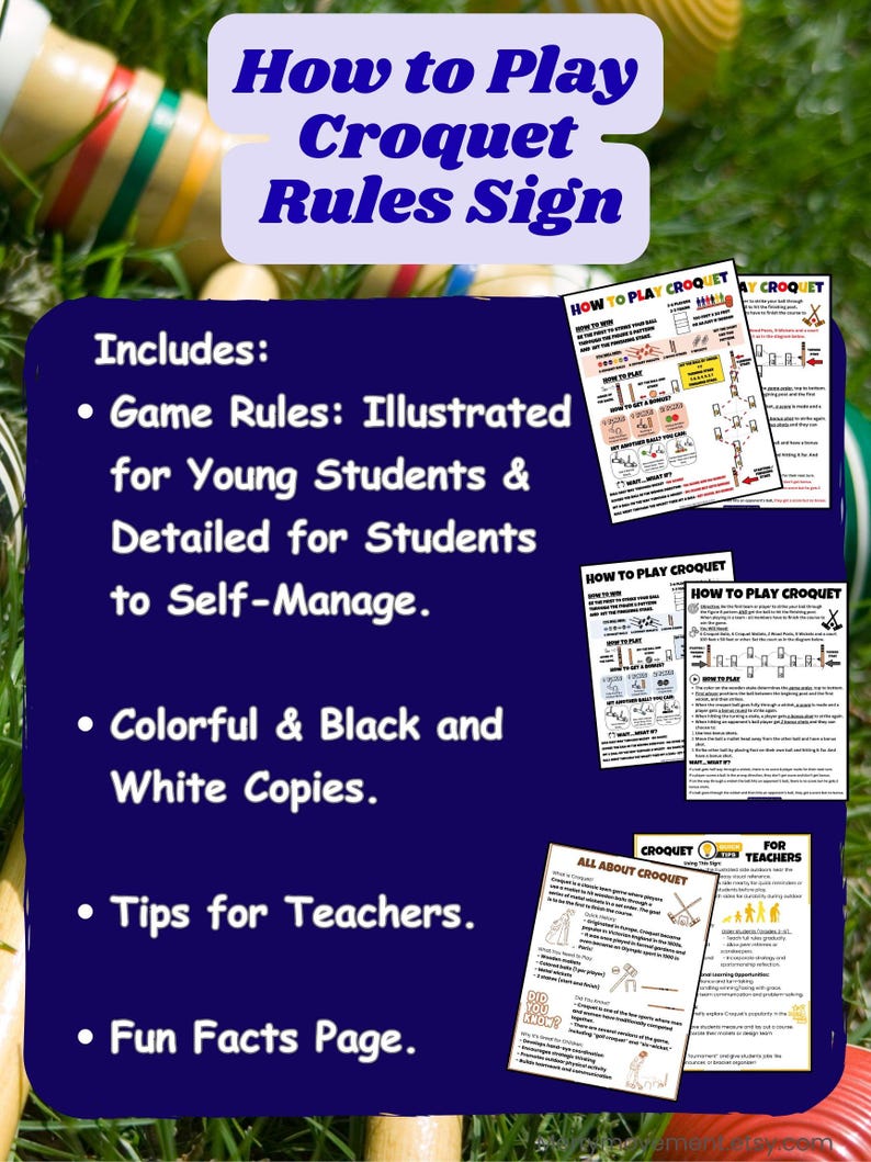 Croquet Rules Poster: Illustrated Game Guide With Teacher Tips (PDF ...