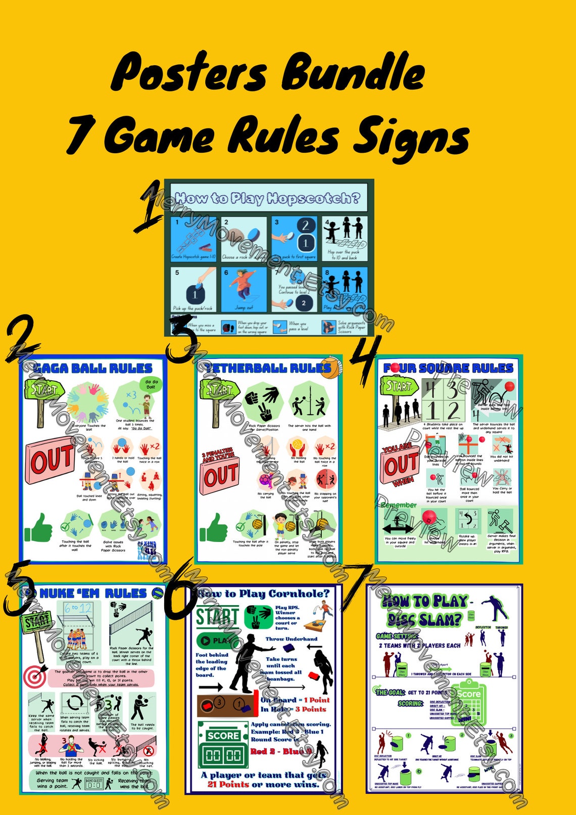 7 Posters Bundle | Rules Signs Poster for 7 Games | Gaga Ball ...