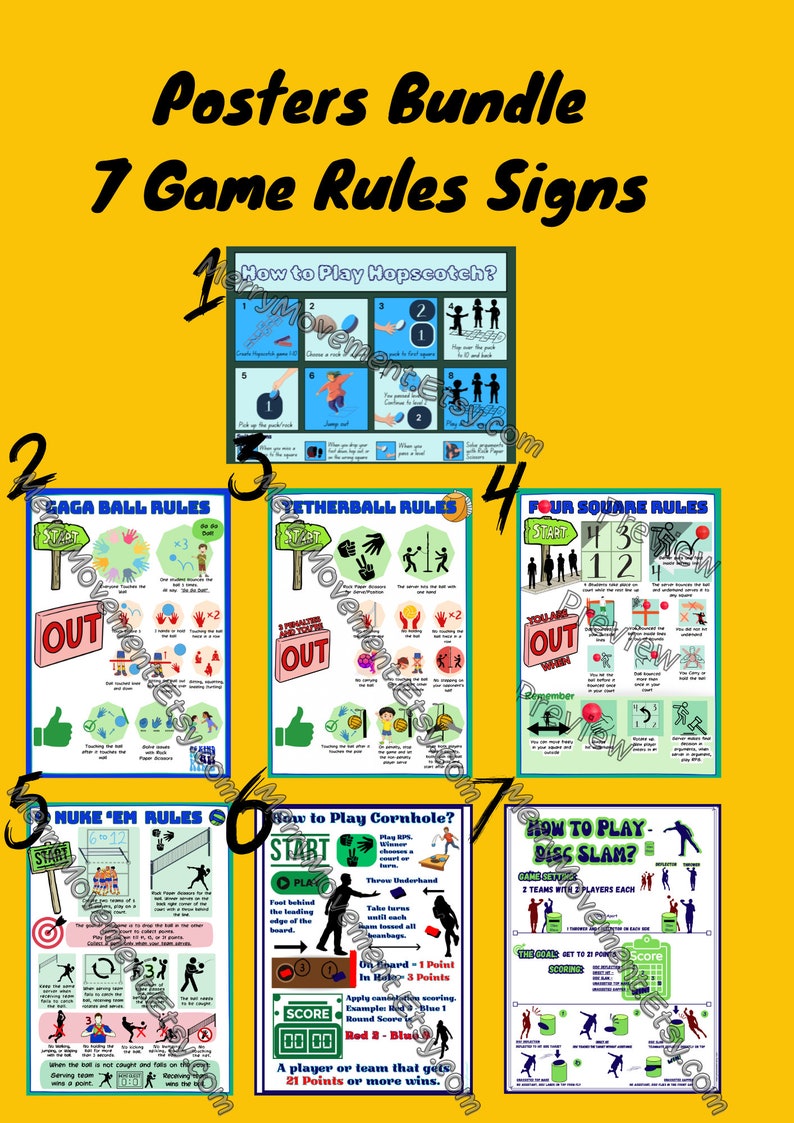 7 Posters Bundle | Rules Signs Poster for 7 Games | Gaga Ball ...
