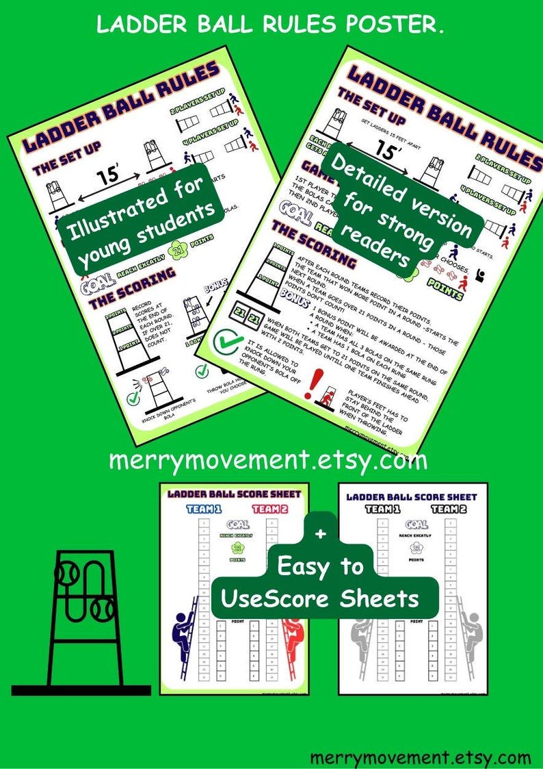 Ladder Ball Rules Poster & Score Sheets: Yard Game Guide (printable PDF ...