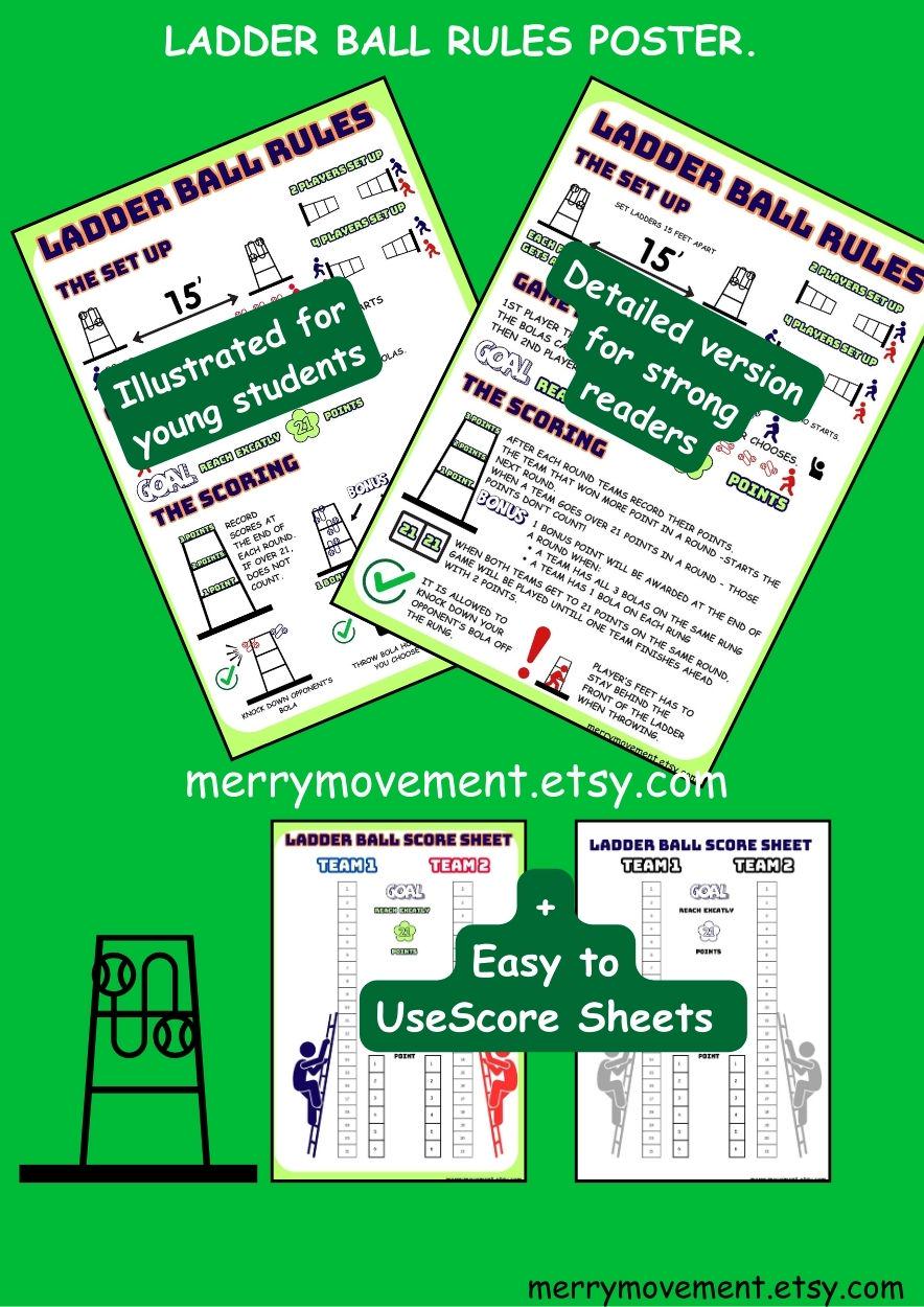 Ladder Ball Rules Poster & Score Sheets: Yard Game Guide (printable PDF ...