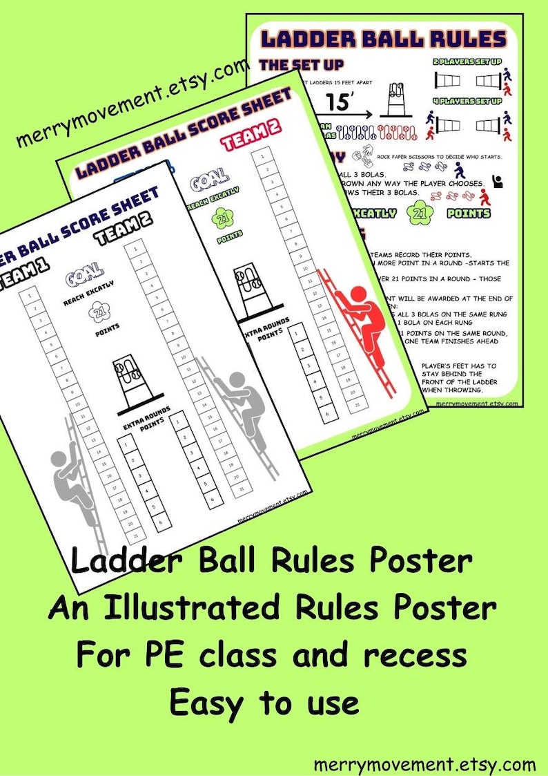 Ladder Ball Rules Poster & Score Sheets: Yard Game Guide (printable PDF ...