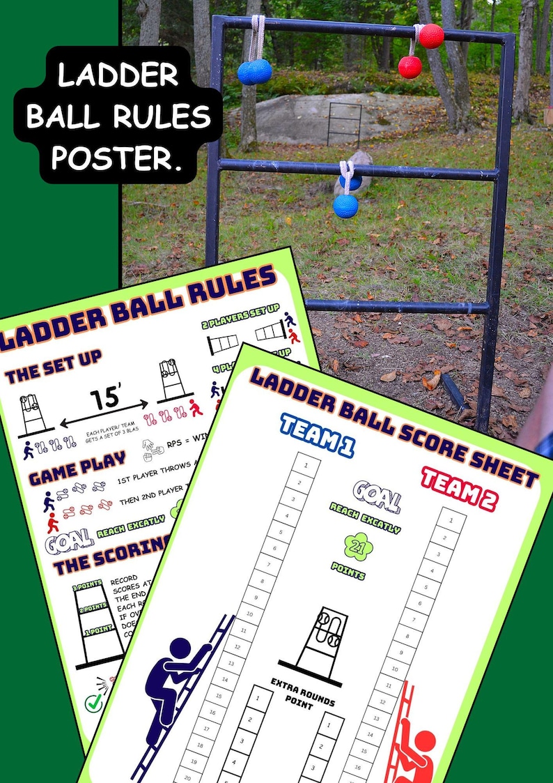 Ladder Ball Rules Poster & Score Sheets: Yard Game Guide (printable PDF ...
