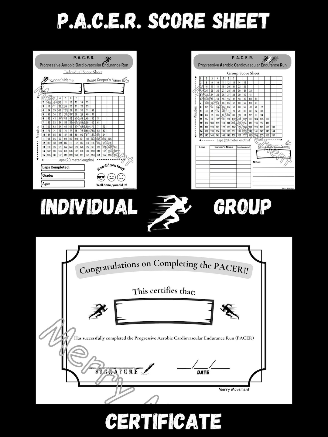 The PACER Test Score Sheets With Certificate | Fitness Gram Score Paper ...