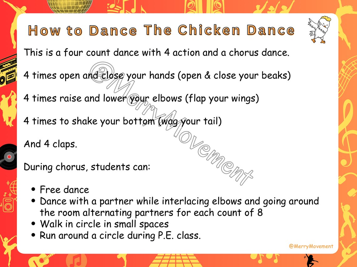 How to Dance the Chicken Dance| Gym Poster, Activity Card, Brain Break ...