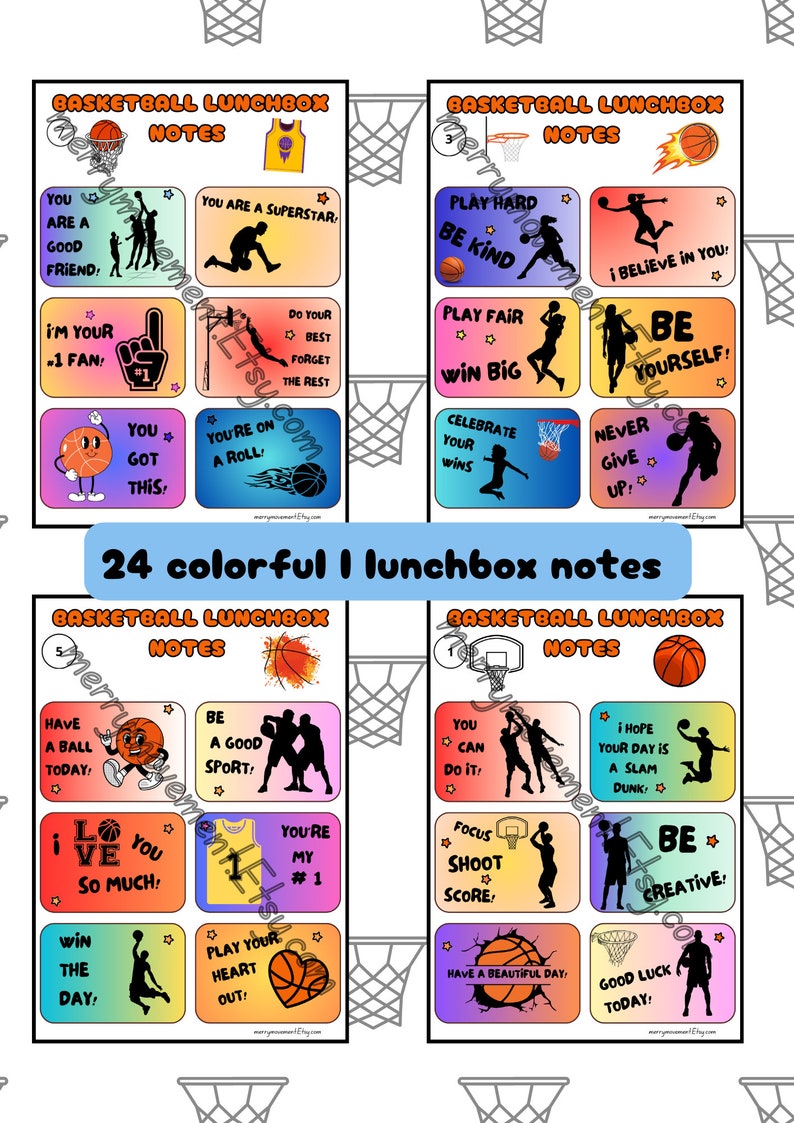 48pcs Basketball Themed Lunchbox Notes| Downloadable Cards for ...
