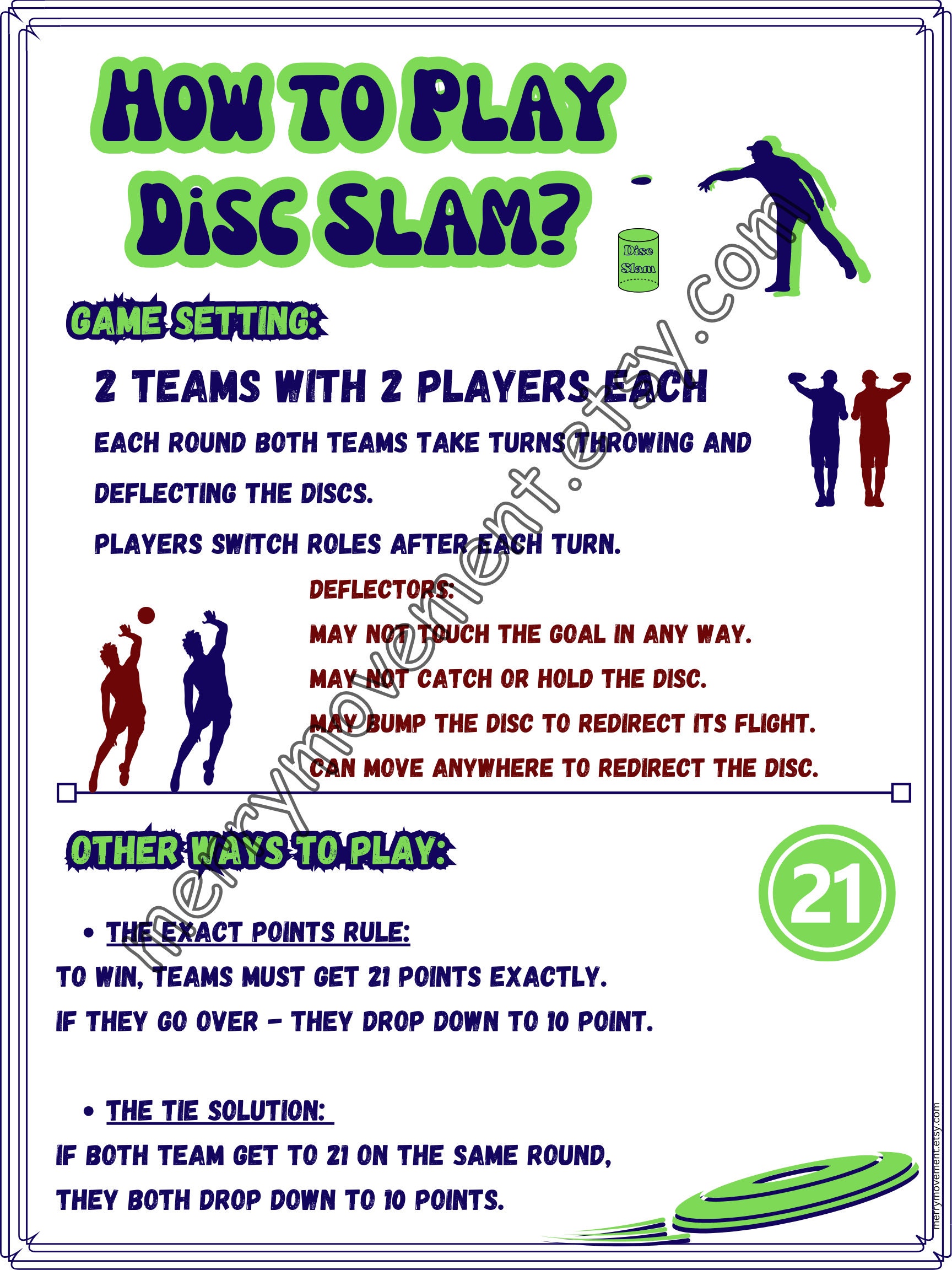 Disc Slam Rules| How to Play Disc Slam Illustrated Poster| Frisbee Game ...