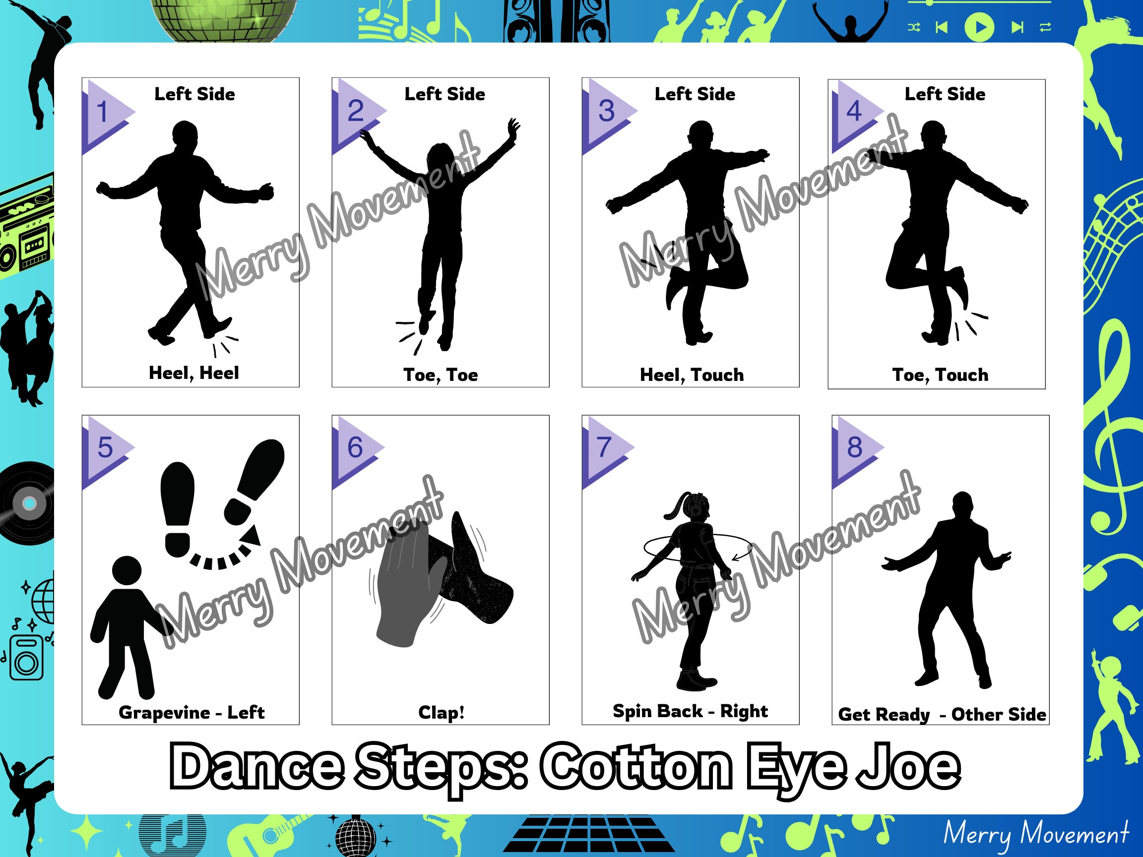 Cotton Eye Joe Dance Steps Activity Card: Brain Break, PE - Etsy