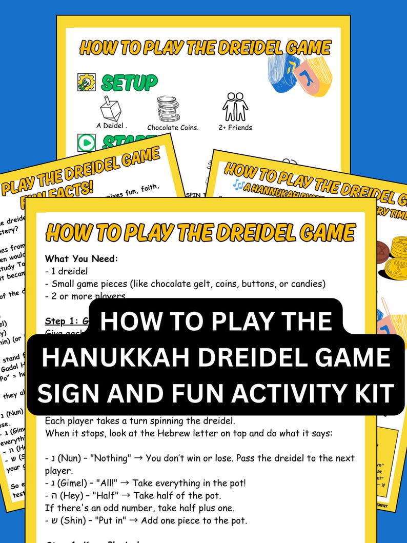 How to Play Hanukkah Dreide Game Illustrated Poster With a Printable ...