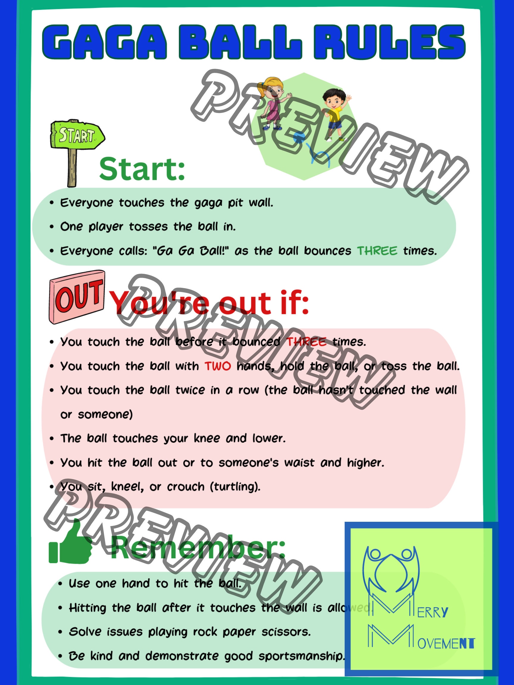 Gaga Ball Rules Poster How To Play Gaga Ball Sign Gaga Pit Poster Gym Decor Yard Games