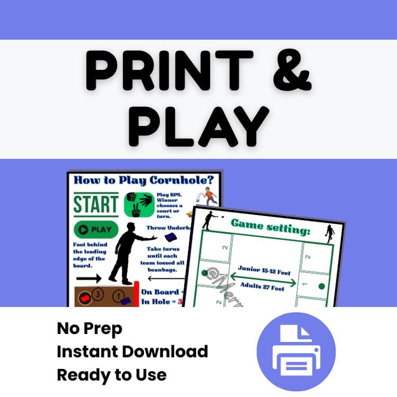 Cornhole Rules Poster for PE, Parties & Backyard Games, Printable Lawn ...