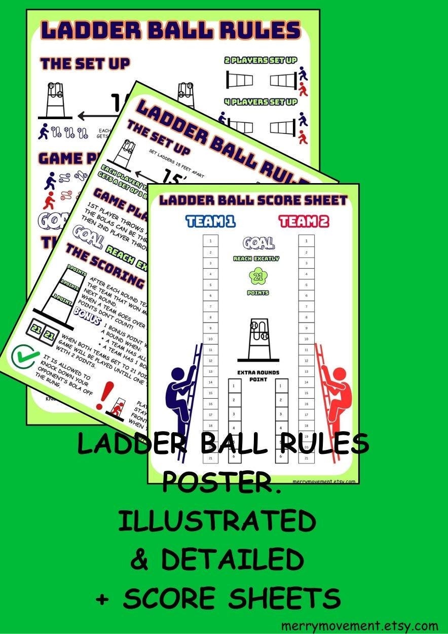 Ladder Ball Rules Poster & Score Sheets: Yard Game Guide (printable PDF ...