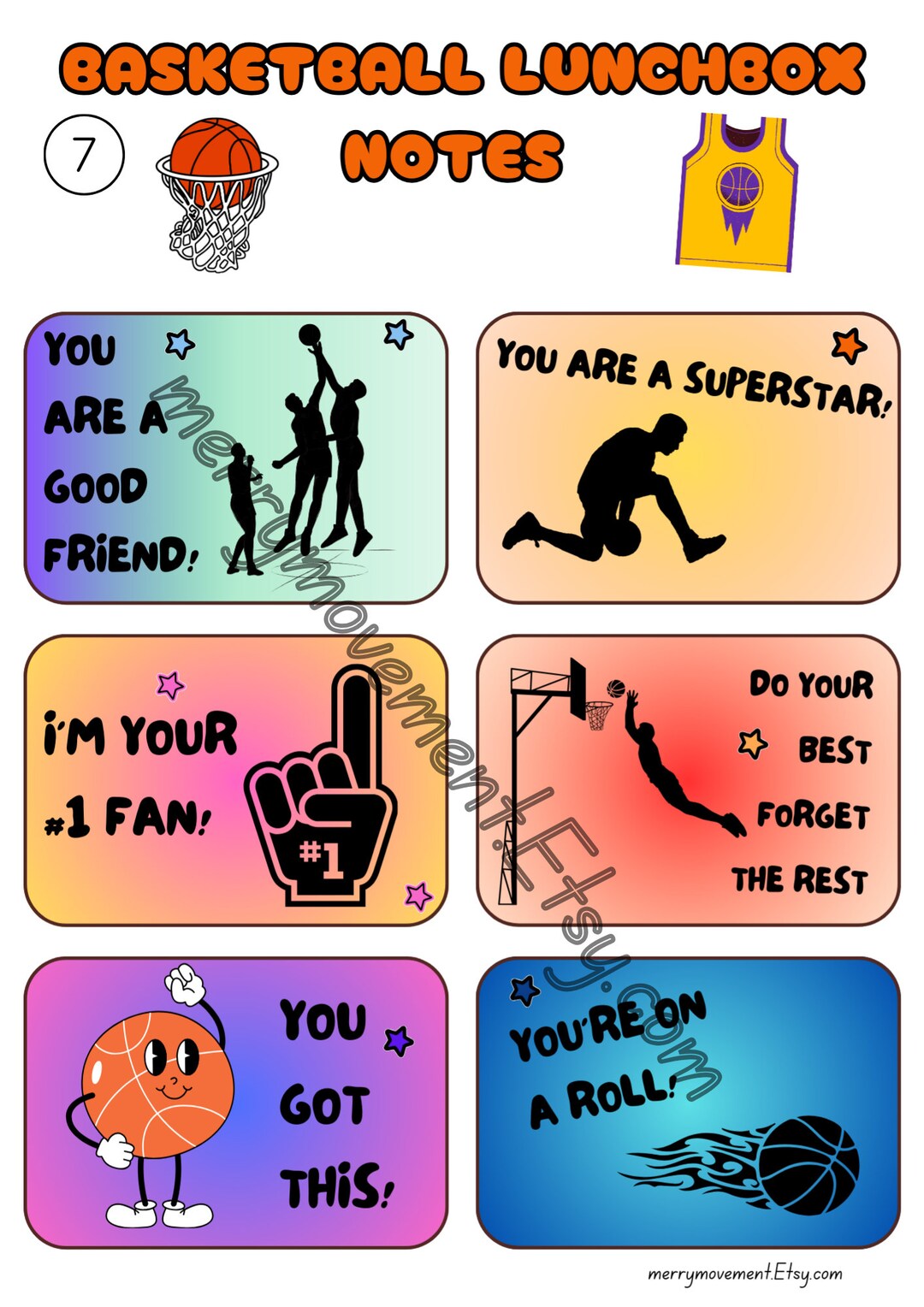 48pcs Basketball Themed Lunchbox Notes Downloadable Cards for ...