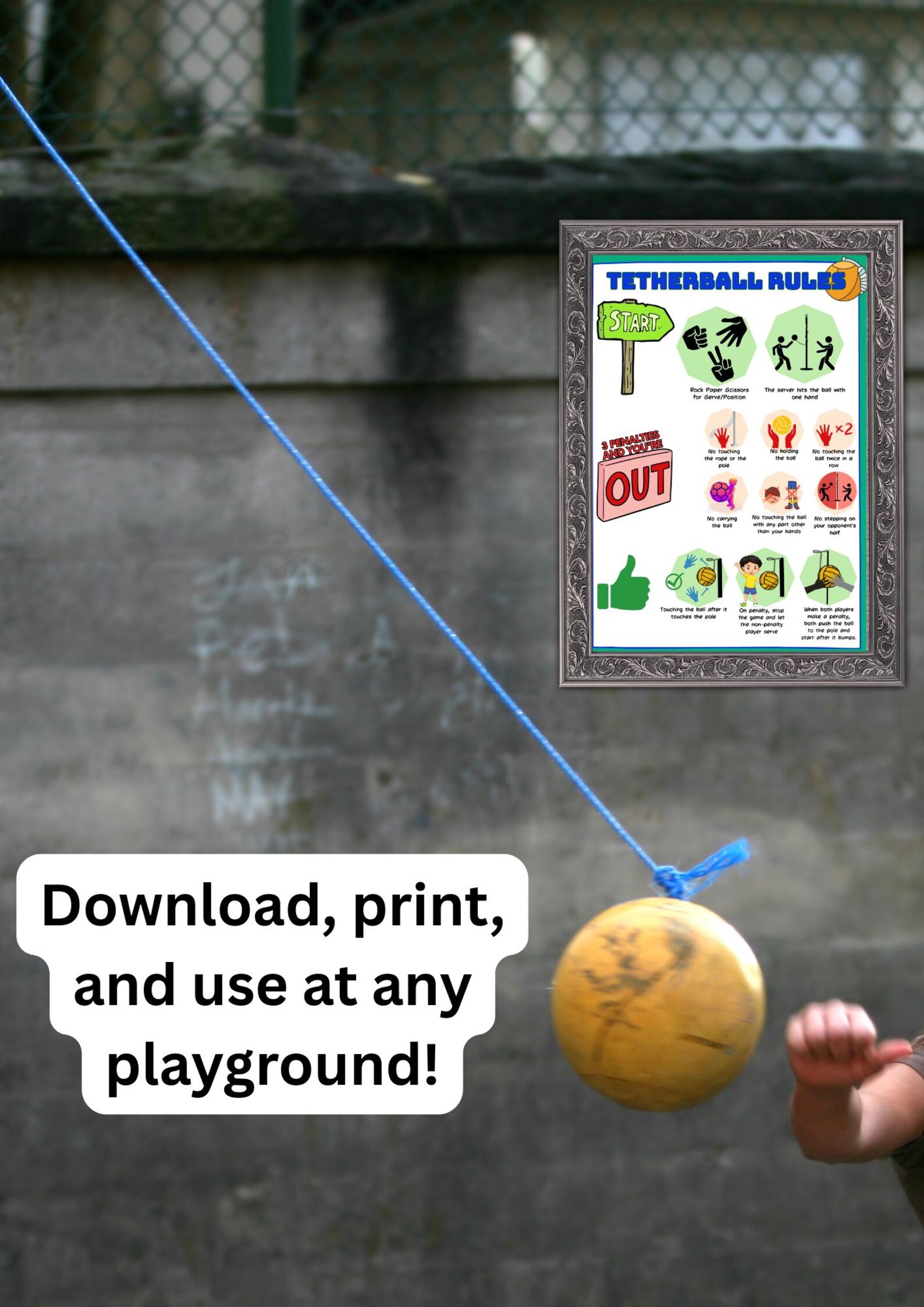 Tetherball Rules Sign| Poster for the Gym, Yard, Recess, and Playground ...