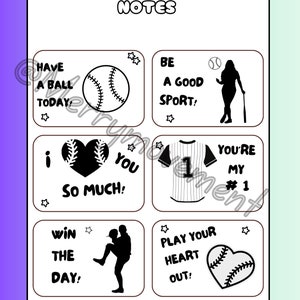48pcs Baseball Lunchbox Notes| 24 Printable Colorful Cards With B&W ...