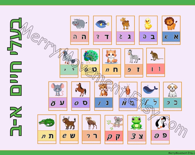 Hebrew Alphabet Animal Poster: Alef-bet Classroom Decor (digital ...
