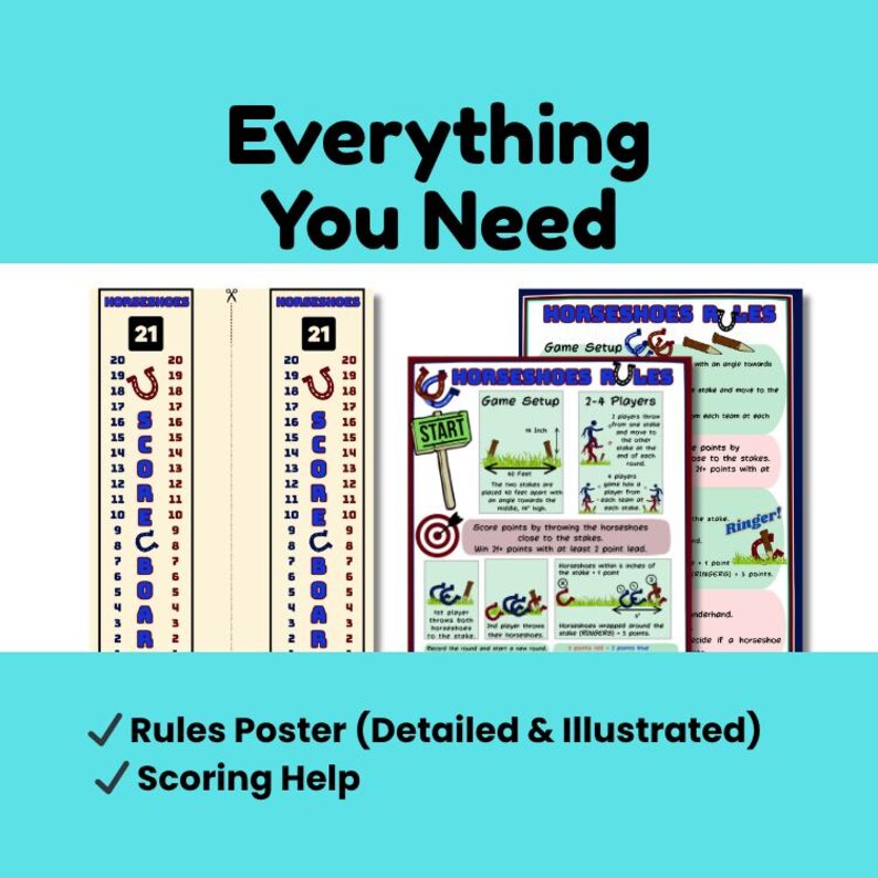Horseshoes Game Rules Poster and Score Sheet | How to Play Horseshoes ...
