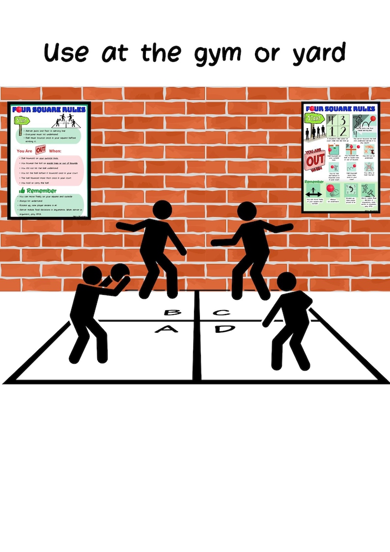 Foursquare Rules Poster: Illustrated Gym & Yard Game Sign - Etsy