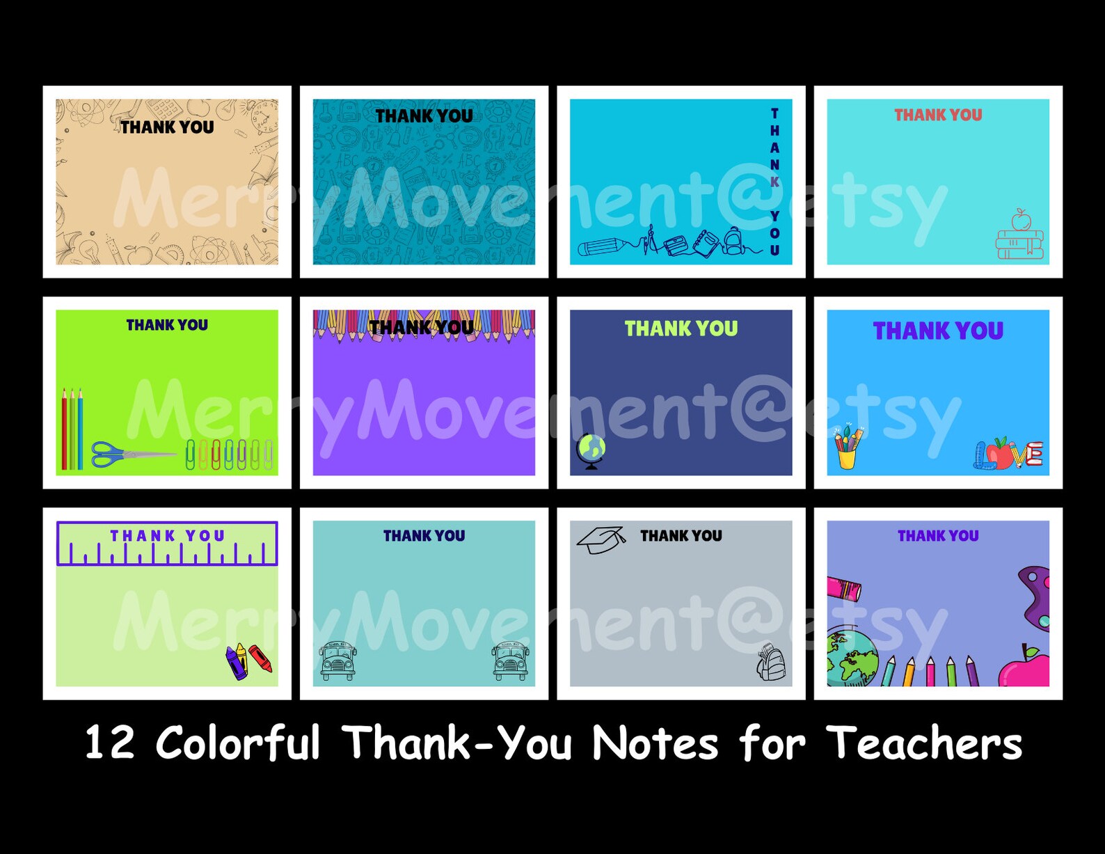12 Teacher Thank You Notes| Teacher Appreciation Cards | Thank You ...