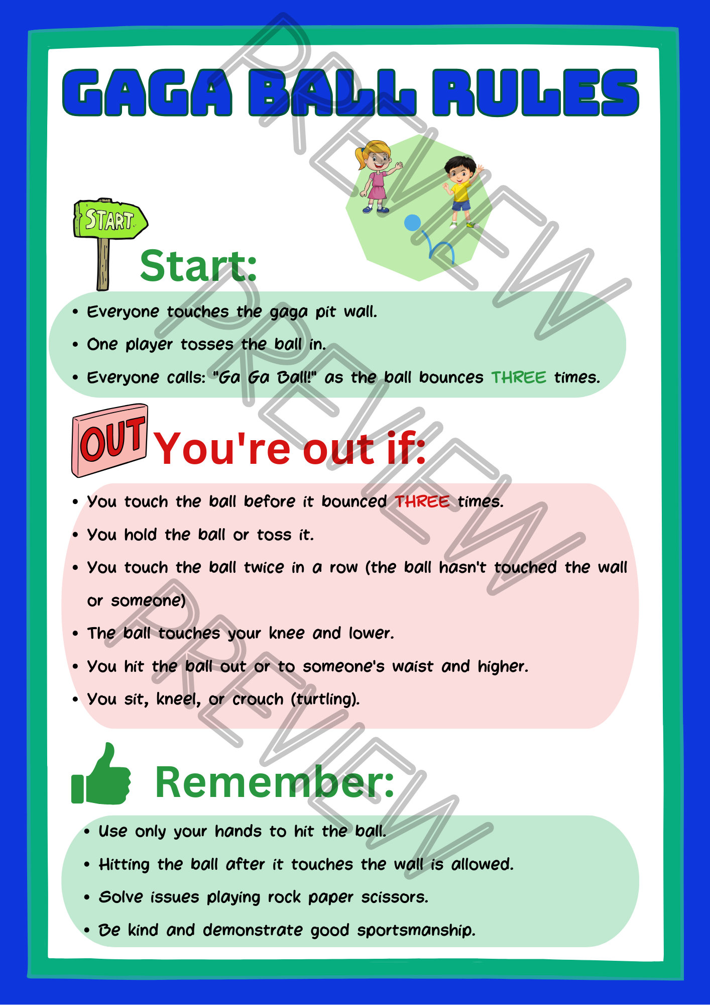 Gaga Ball Rules Poster | How to Play Gaga Ball Sign | Gaga Pit Poster ...