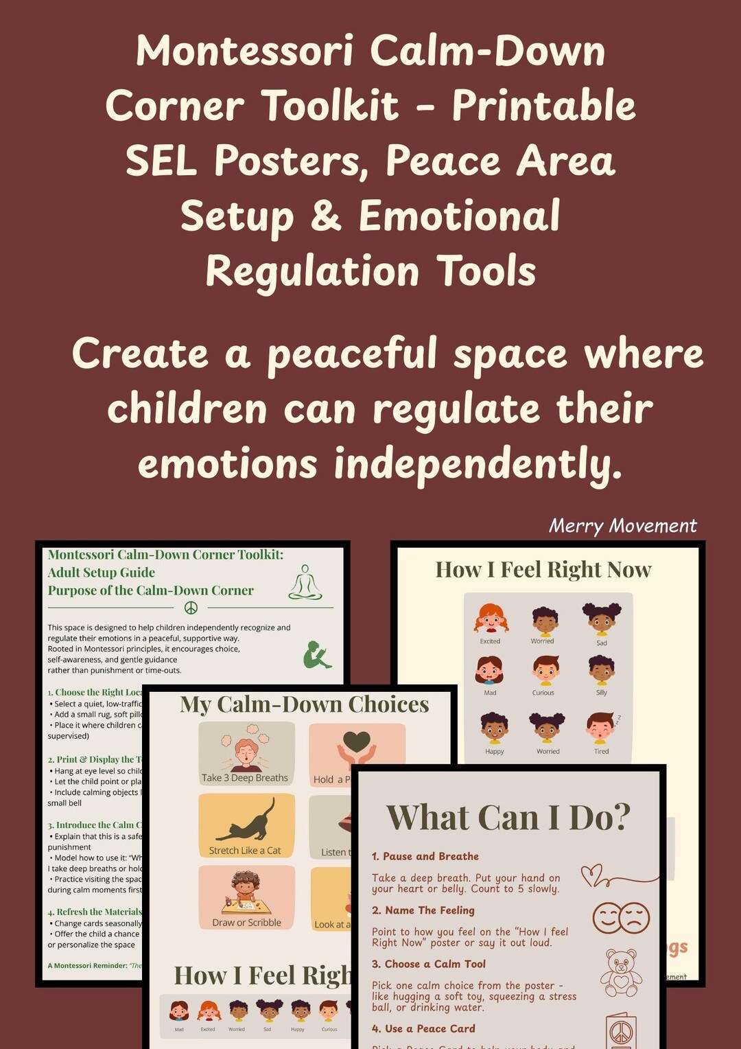 Montessori Calm-down Corner Toolkit – Printable SEL Posters, Peace Area ...