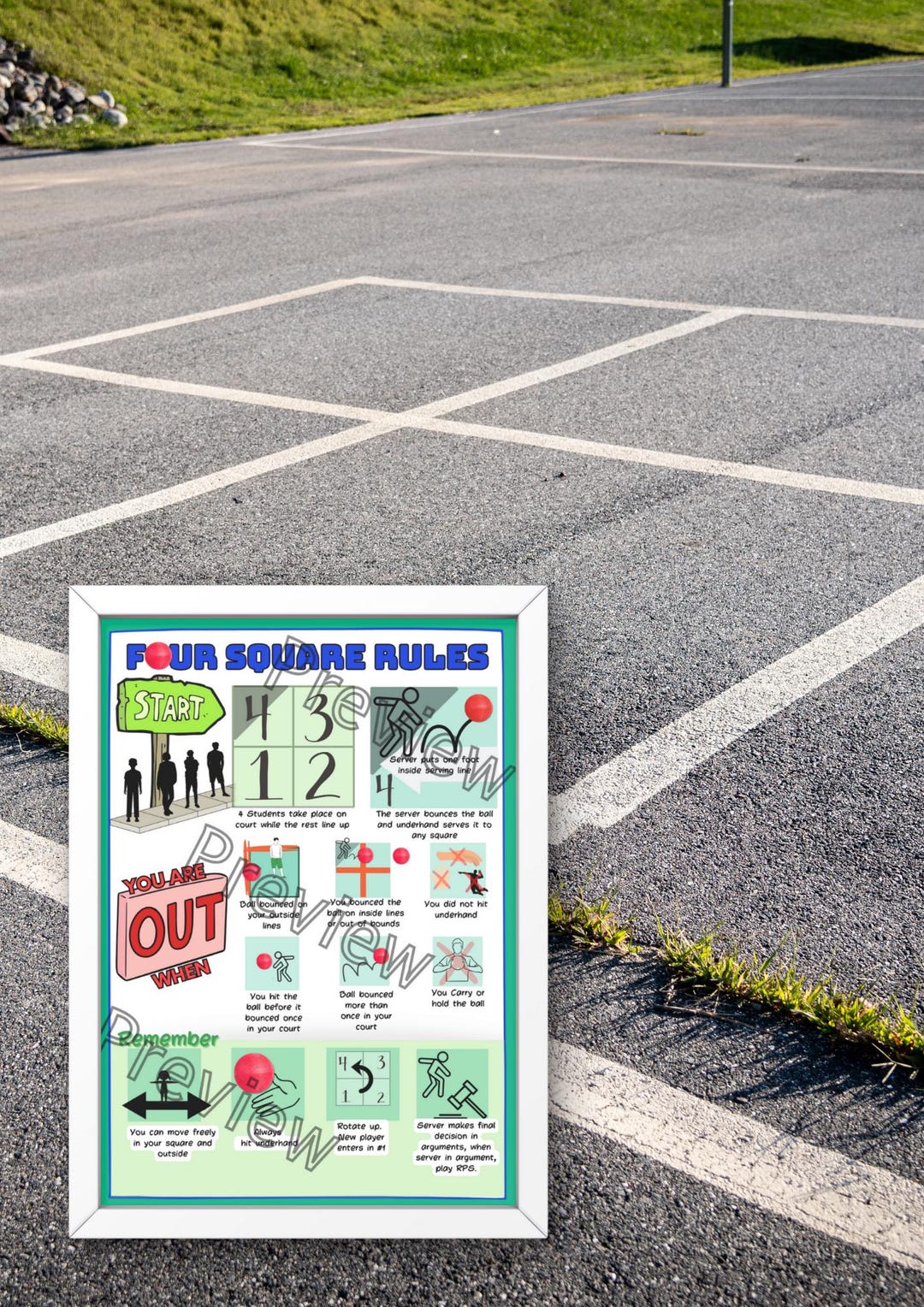 Foursquare Rules Poster: Illustrated Gym & Yard Game Sign - Etsy