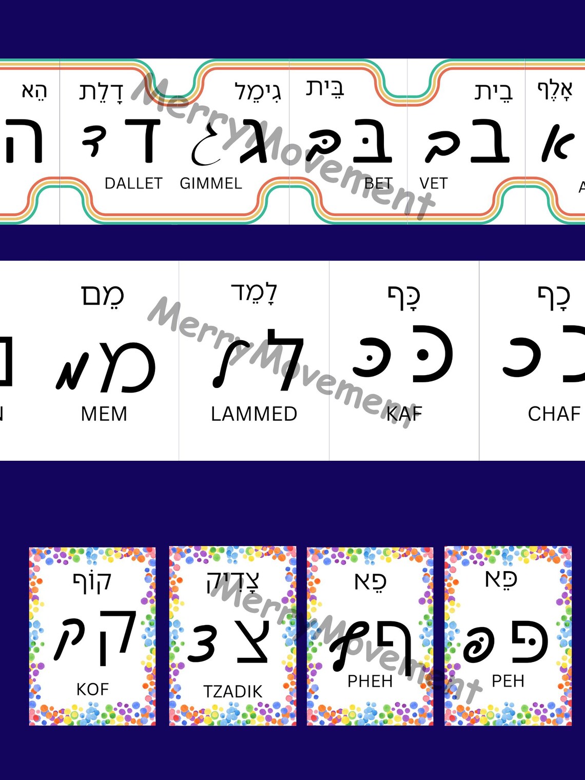 Hebrew Alef-bet Letters Posters, Three Sets of Print and Script ...