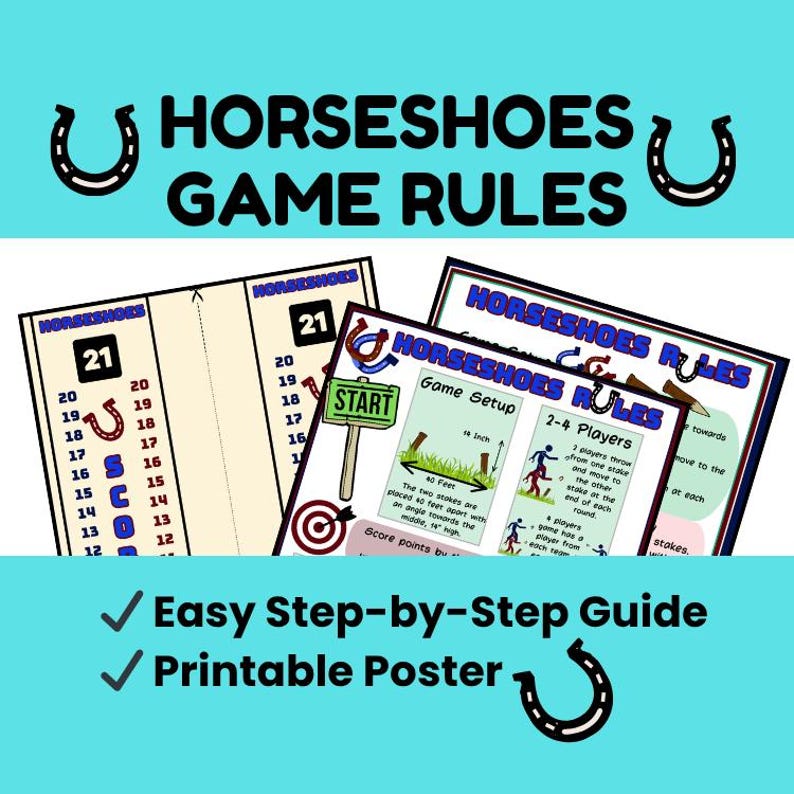 Horseshoes Game Rules Poster and Score Sheet | How to Play Horseshoes ...
